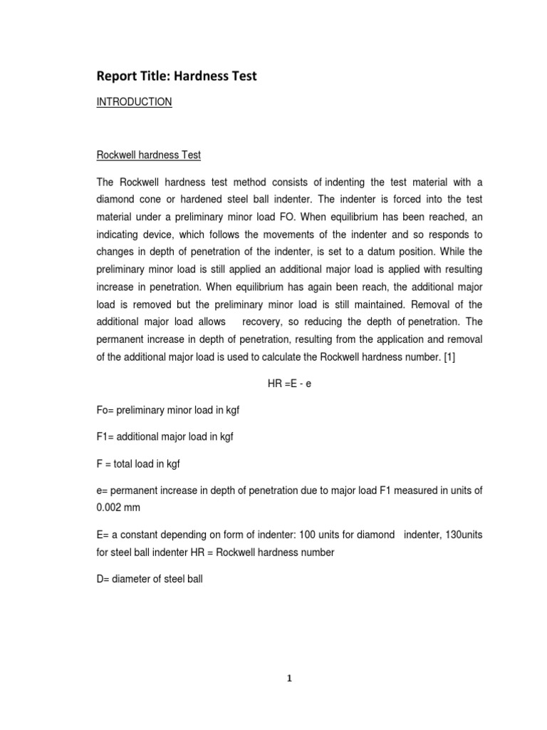 Lab Hardness Test | PDF | Hardness | Chemical Product Engineering