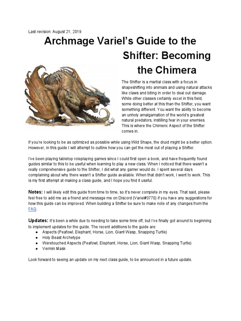 Archmage Variel's Guide To The Shifter PDF | PDF