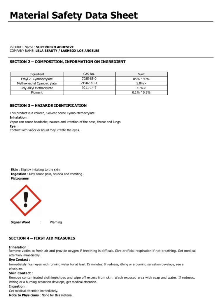 MSDS LBLA Glue Superhero | PDF | Firefighting | Combustion