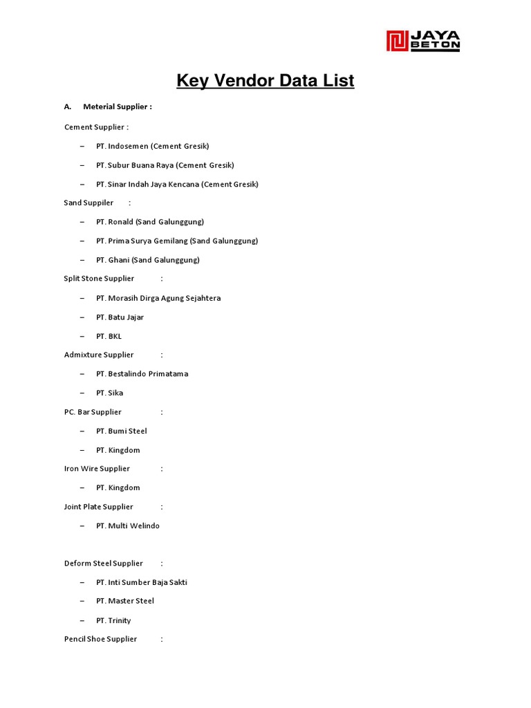 Sub Vendor List | PDF