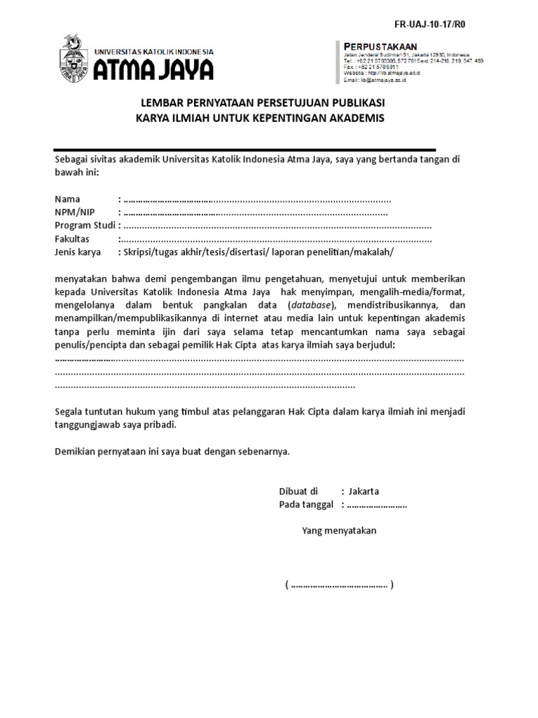 Fiabikom Lembar Pernyataan Persetujuan Publikasi Karya Ilmiah Untuk ...