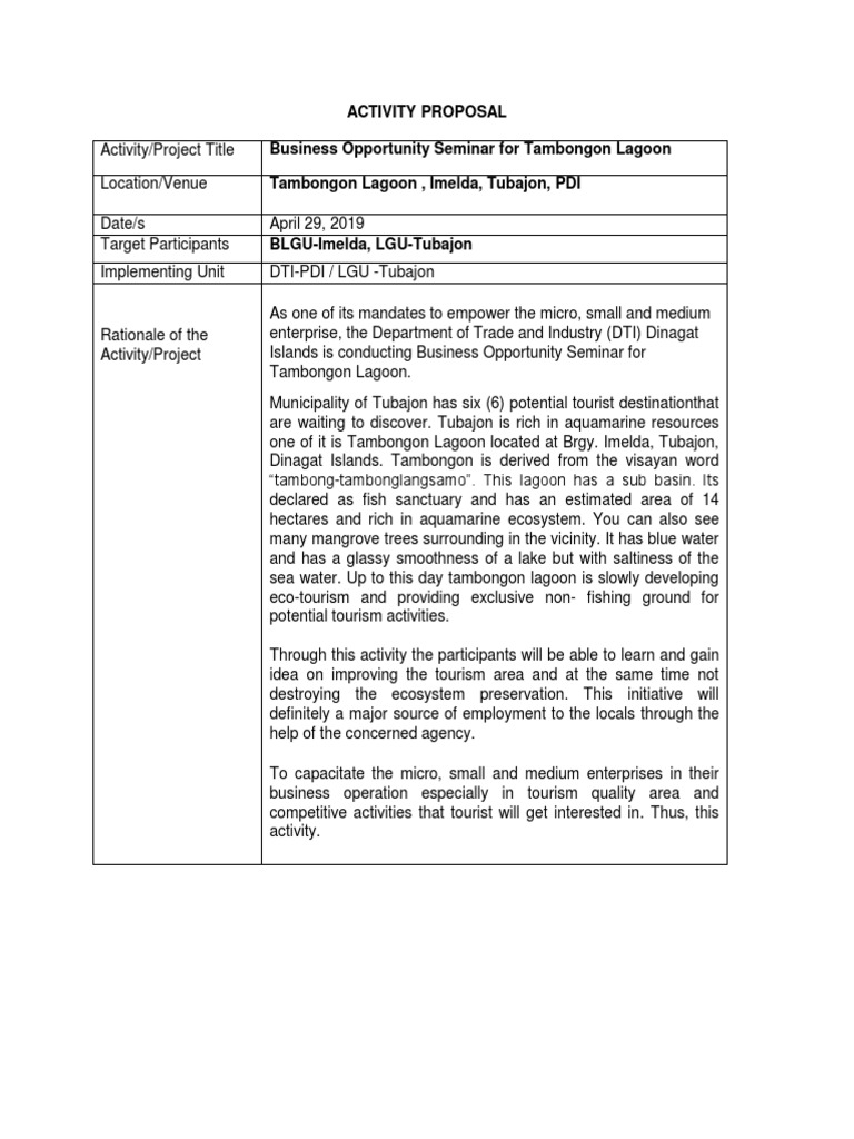 ACTIVITY PROPOSAL Mock Tour | PDF | Tourism | Natural Environment