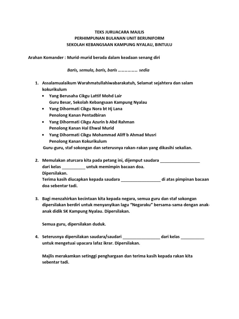 TEKS JURUACARA MAJLIS Perhimpunan UB | PDF