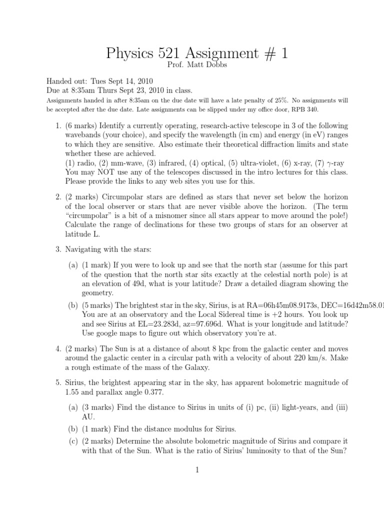 Phys521 Asst1 | PDF | Astronomical Unit | Sun