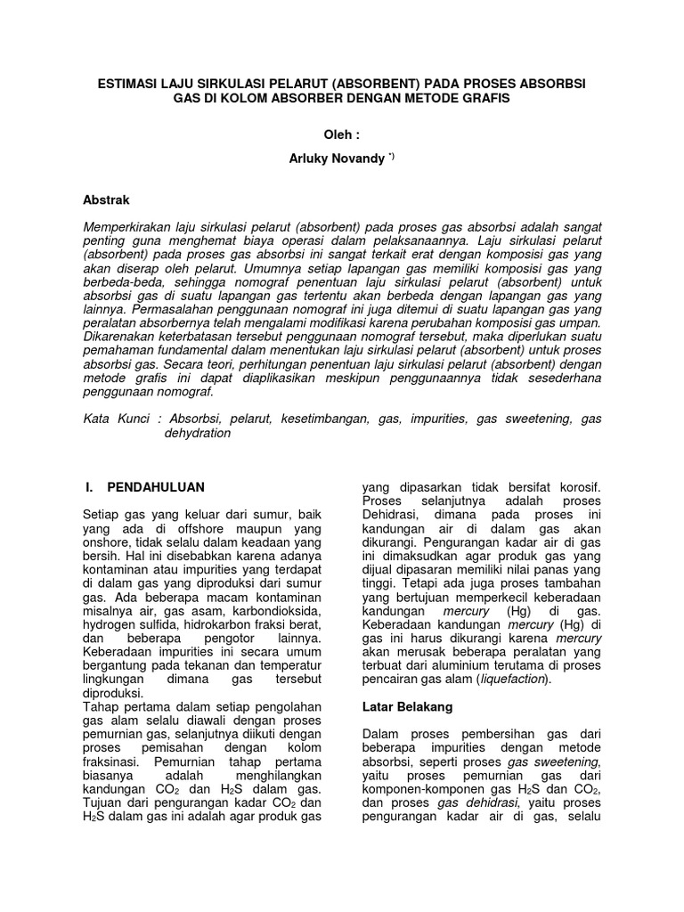 Estimasi Laju Sirkulasi Pelarut Pada Proses Absorbsi Gas Di Kolom ...