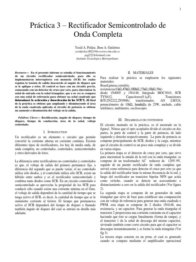 Rectificador Semicontrolado de Onda Completa | PDF | Rectificador | Transistor
