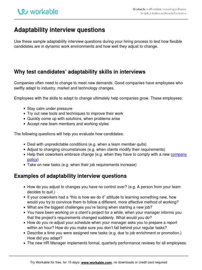 Adaptability interview questions guide | PDF | Interview | Employment