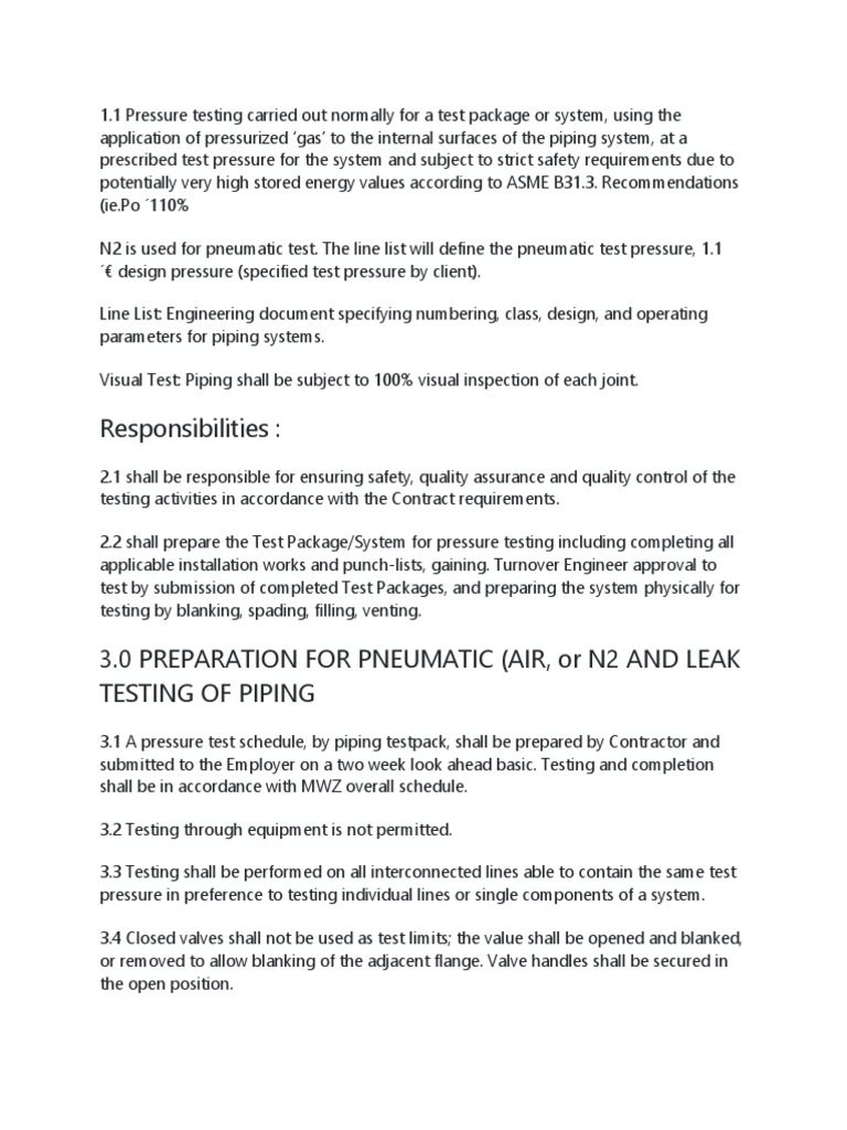 Pneumatic Testing Procedure for Piping | PDF | Leak | Valve