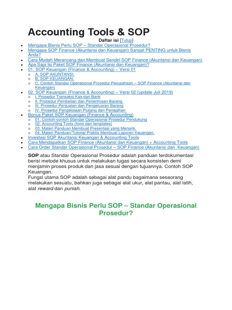 SOP Accounting Tools | PDF | Pengelolaan Keuangan & Uang