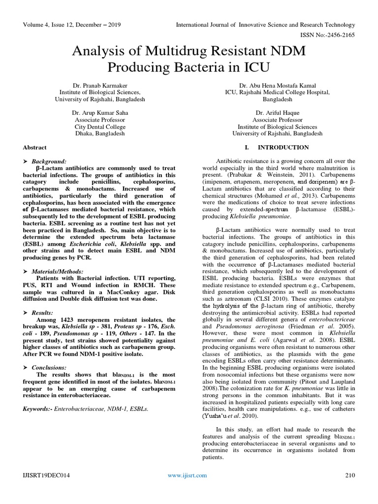 NDM-1 Producing Bacteria in ICU Study | PDF | Science & Mathematics
