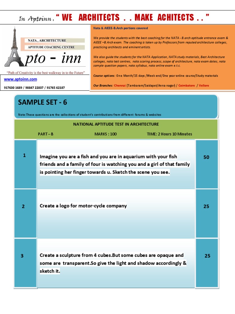 NATA Aptitude Sample Paper 1 PDF | PDF | Schools | Tests