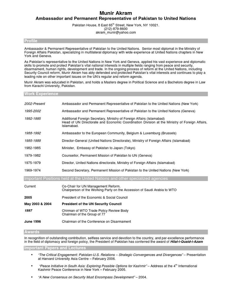 Munir Akram CV | PDF | United Nations | International Relations