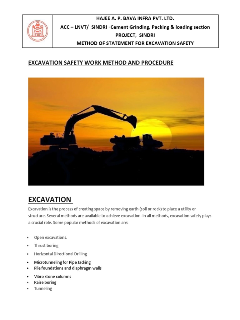 1 Excavation Safety Work Method and Procedure | PDF | Excavation ...