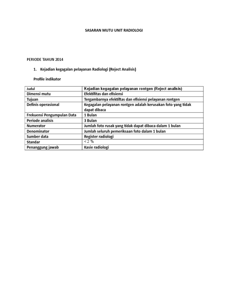 Sasaran Mutu Radiologi 2014 | PDF