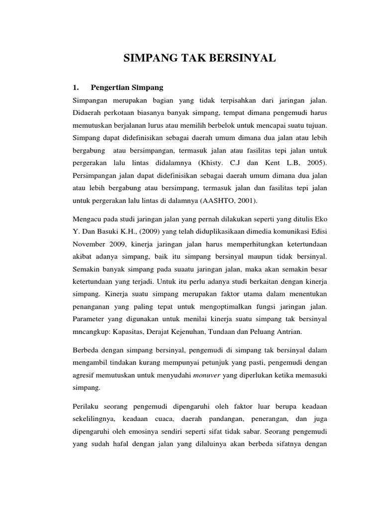 Makalah - Simpang Tak Bersinyal | PDF