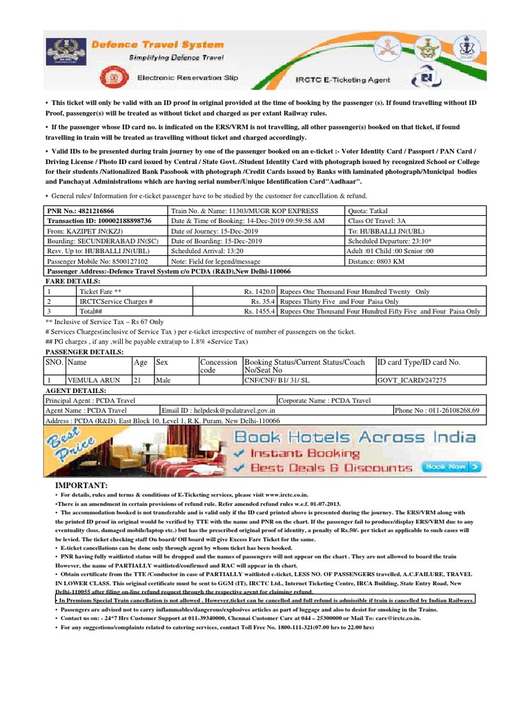 PCDA E-Ticket Travel Guidelines | PDF | Identity Document | Ticket ...