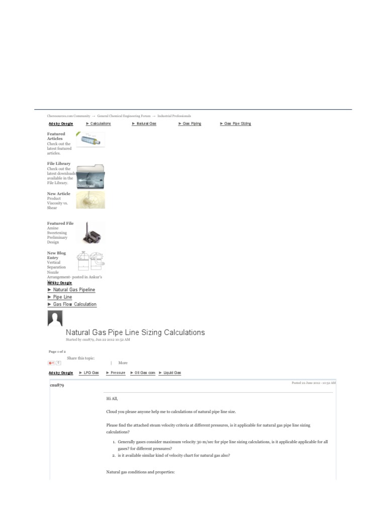 Natural Gas Pipe Line Sizing Calculations - Industrial Professi PDF ...