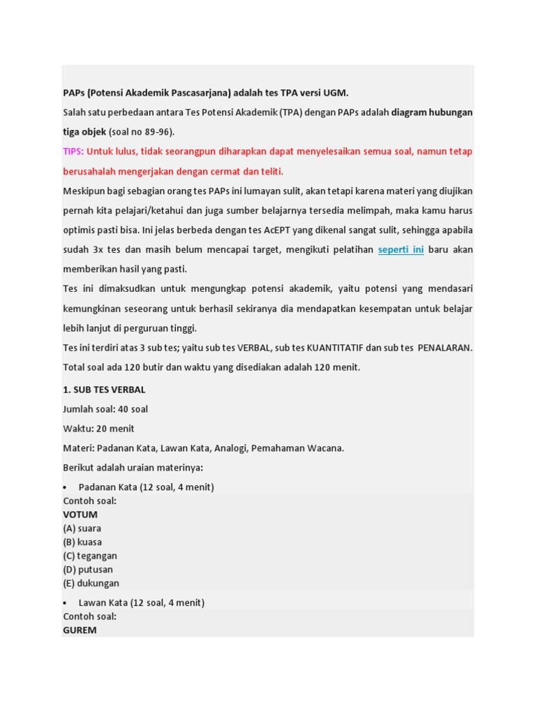 Panduan Lengkap Tes PAPs UGM | PDF