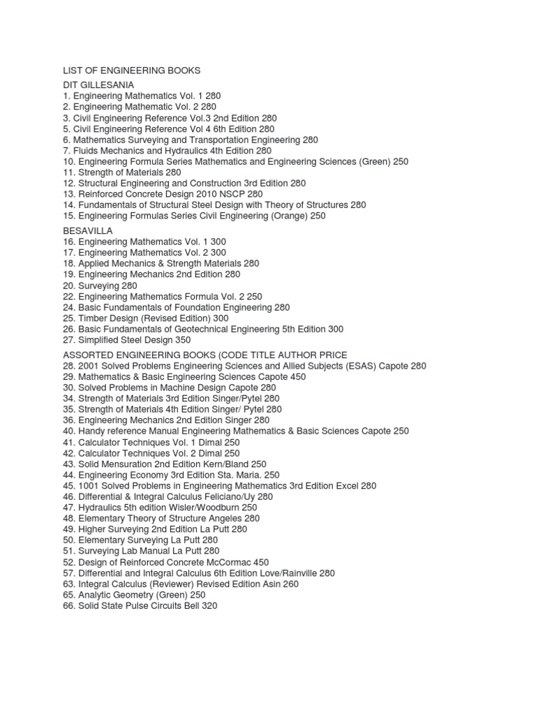 Engineering Books Reference List | PDF | Technology & Engineering