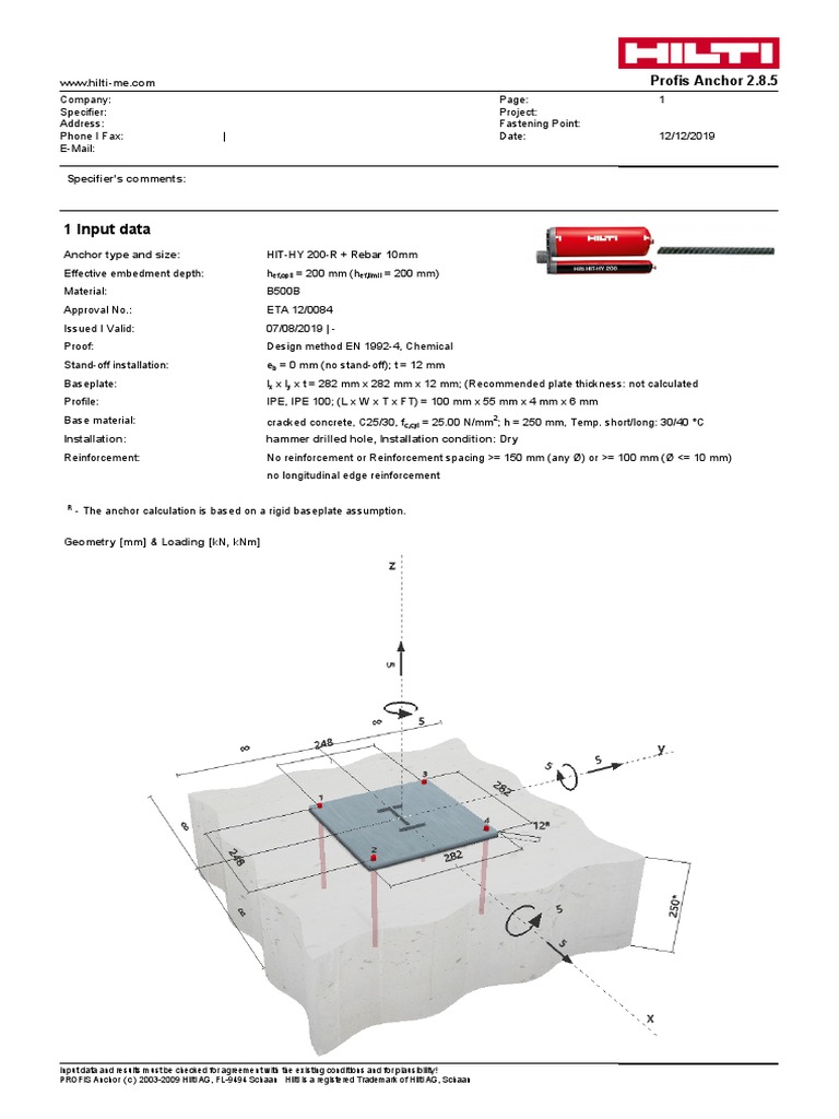 Hilti Profis Anchor load calculation | PDF | Drill | Mechanical Engineering