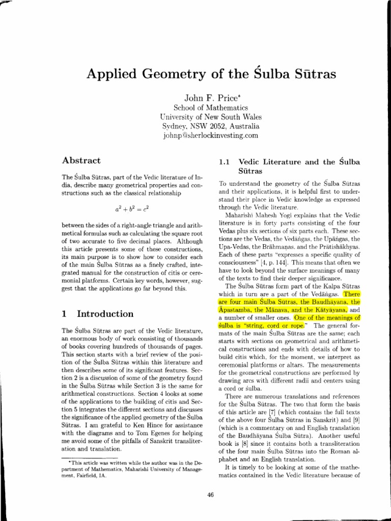 Sulba Sutras- Applied Geometry by John Price | Geometry | Physics ...