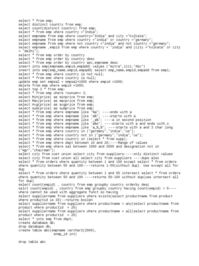 SQL Queries | PDF | Sql | Data