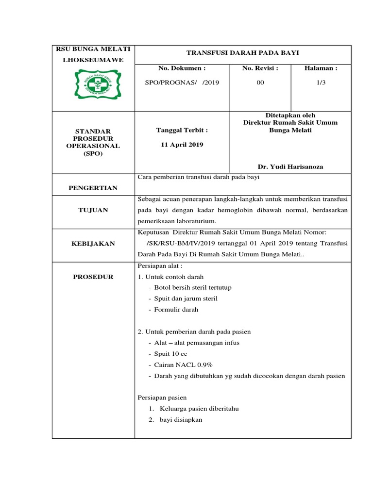 5 Spo Transfusi Darah Pada Bayi Pdf