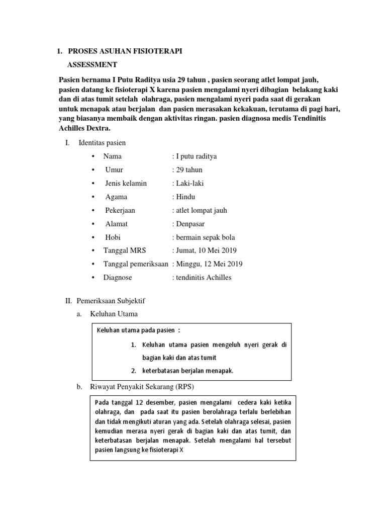 PROSES ASUHAN FISIOTERAPI Tendinitis Achilles | PDF