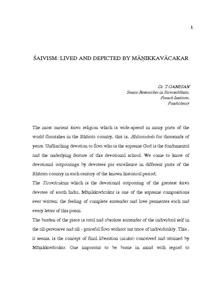 Saivism Lived and Portrayed by Manikkavacakar | PDF | Bhakti | Shiva