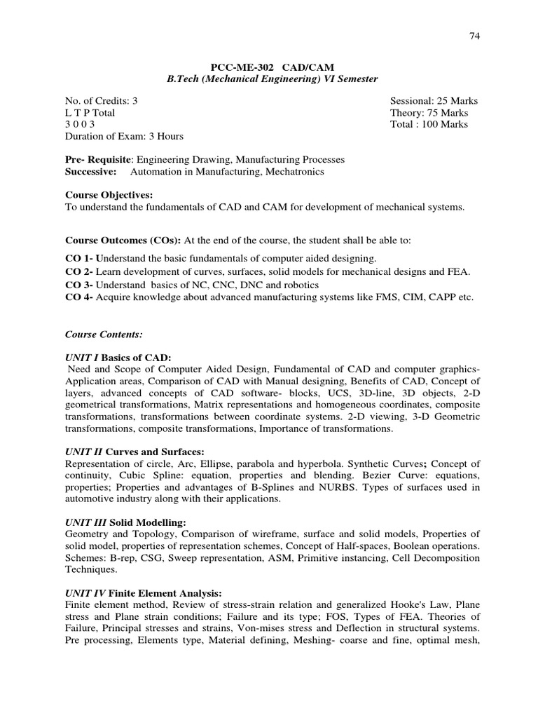 Cad Cam Syllabus PDF | PDF | Numerical Control | Computer Aided Design