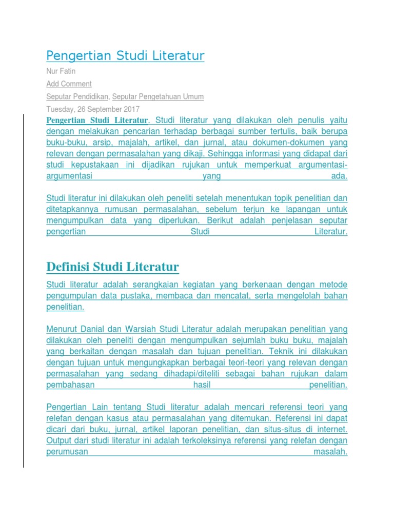 Pengertian Studi Literatur | PDF | Ilmu Sosial | Filsafat