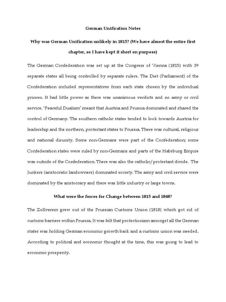 Bismarck's Role in German Unification | PDF | Otto Von Bismarck | Prussia