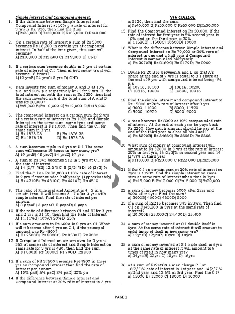 Si and Ci Handout | PDF | Compound Interest | Interest Rates