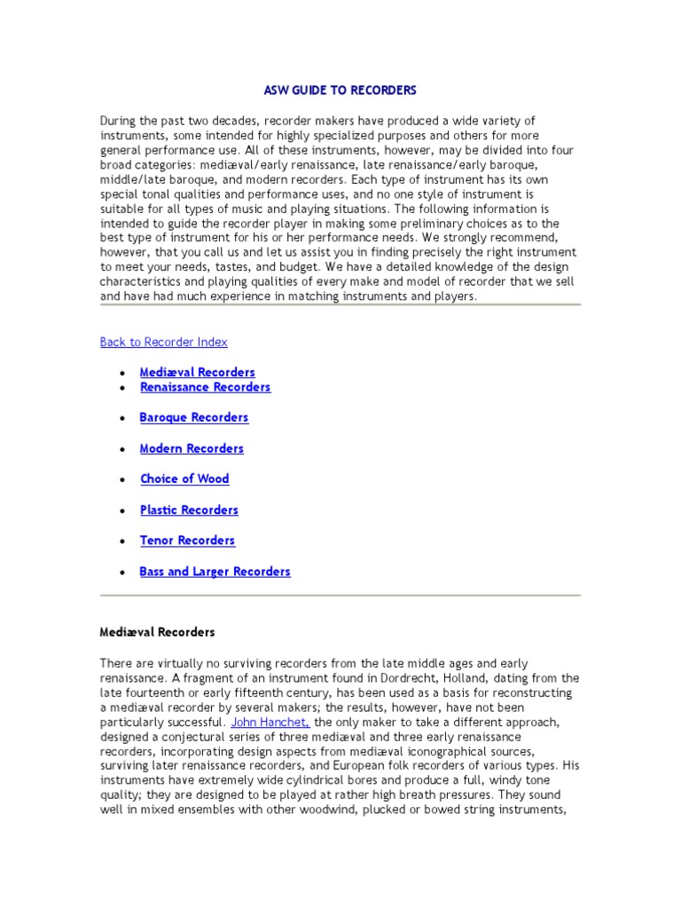 Types of Recorders Explained | PDF | Recorder (Musical Instrument ...
