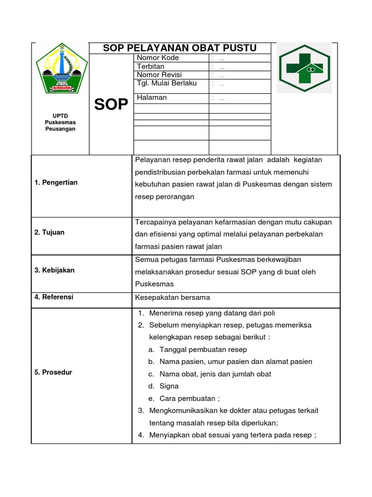 Sop Pelayanan Obat Pustu | PDF