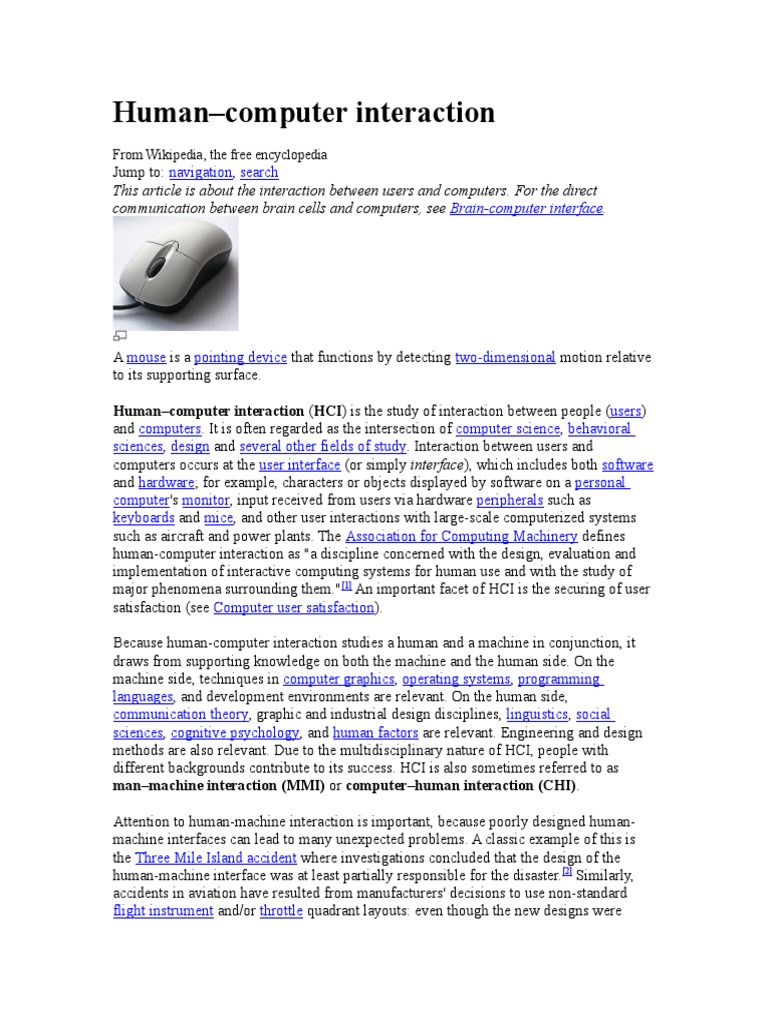 Human Computer Interface | PDF | Human–Computer Interaction | Human ...