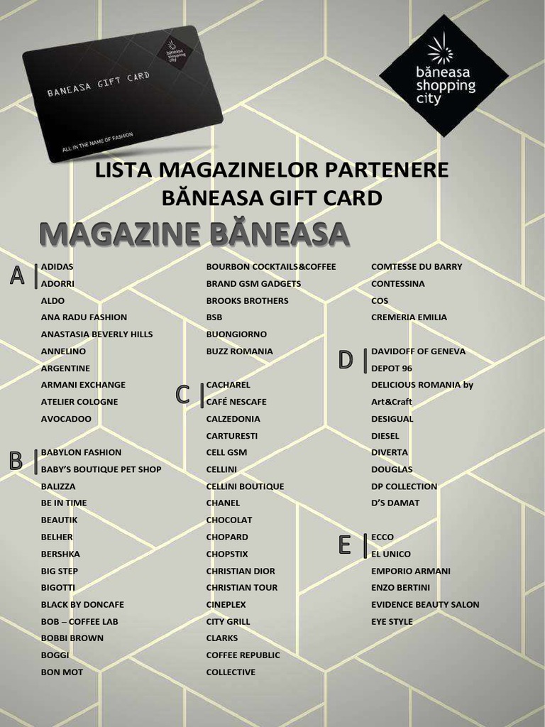 Lista Magazinelor Partenere Baneasa Gift Card Updated 12.06.2019 ...