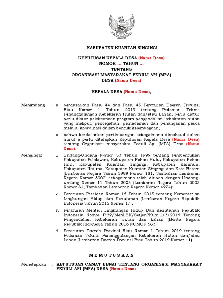 SK KADES Masy Peduli Api | PDF