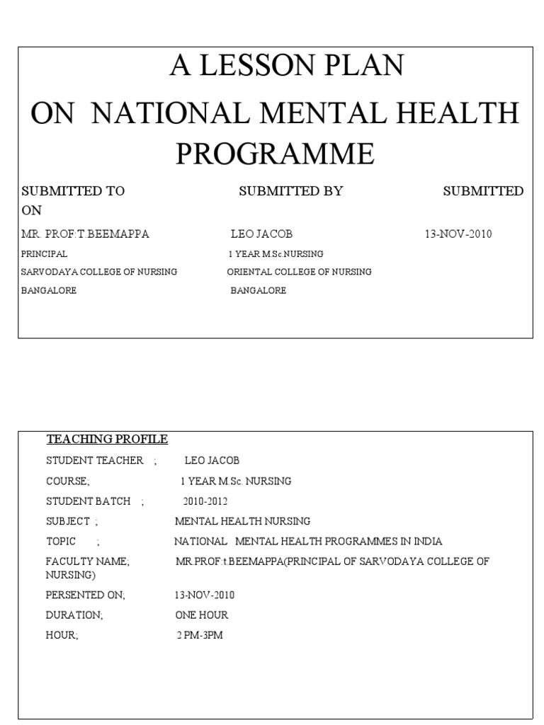 A Lesson Plan On National Mental Health Programme | PDF | Psychiatry ...