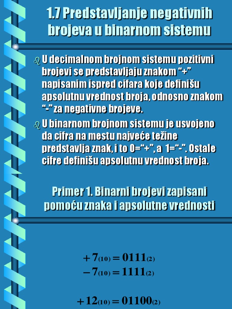 Negativni Brojevi U Binarnom Sistemu PDF | PDF