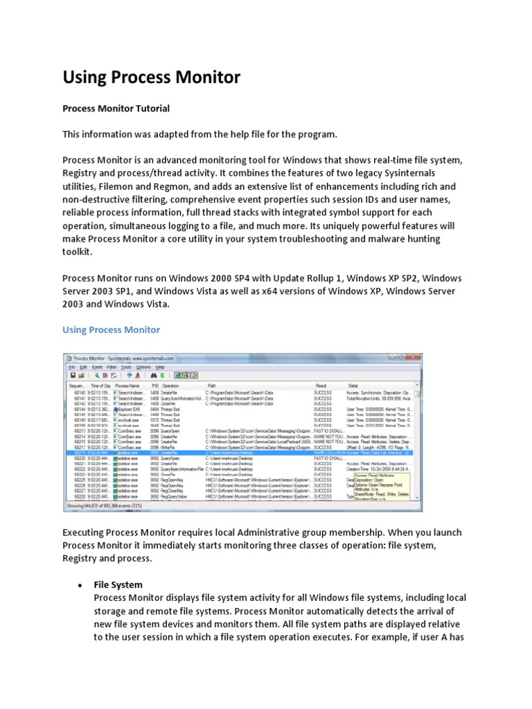 Process Monitor Tutorial Handout PDF | PDF | Windows Registry | File System