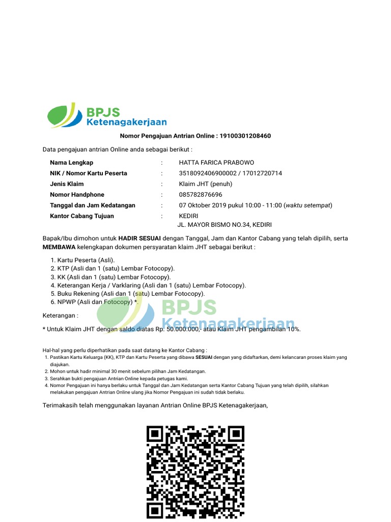 ANTRIAN ONLINE - BPJS Ketenagakerjaan | PDF
