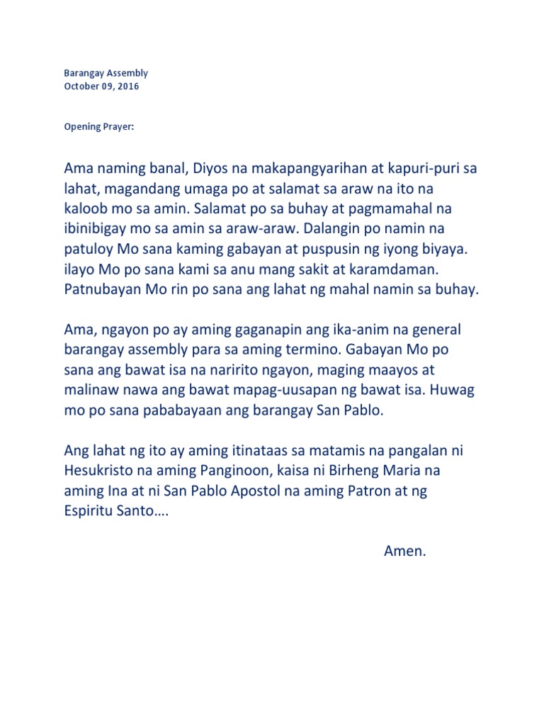 Barangay Assembly Prayer | PDF