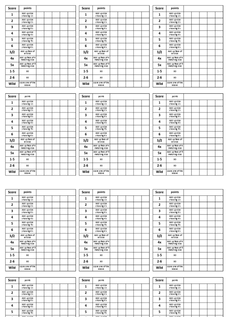 Yacht Dice Game Score Sheets | PDF | Dice | Leisure Activities
