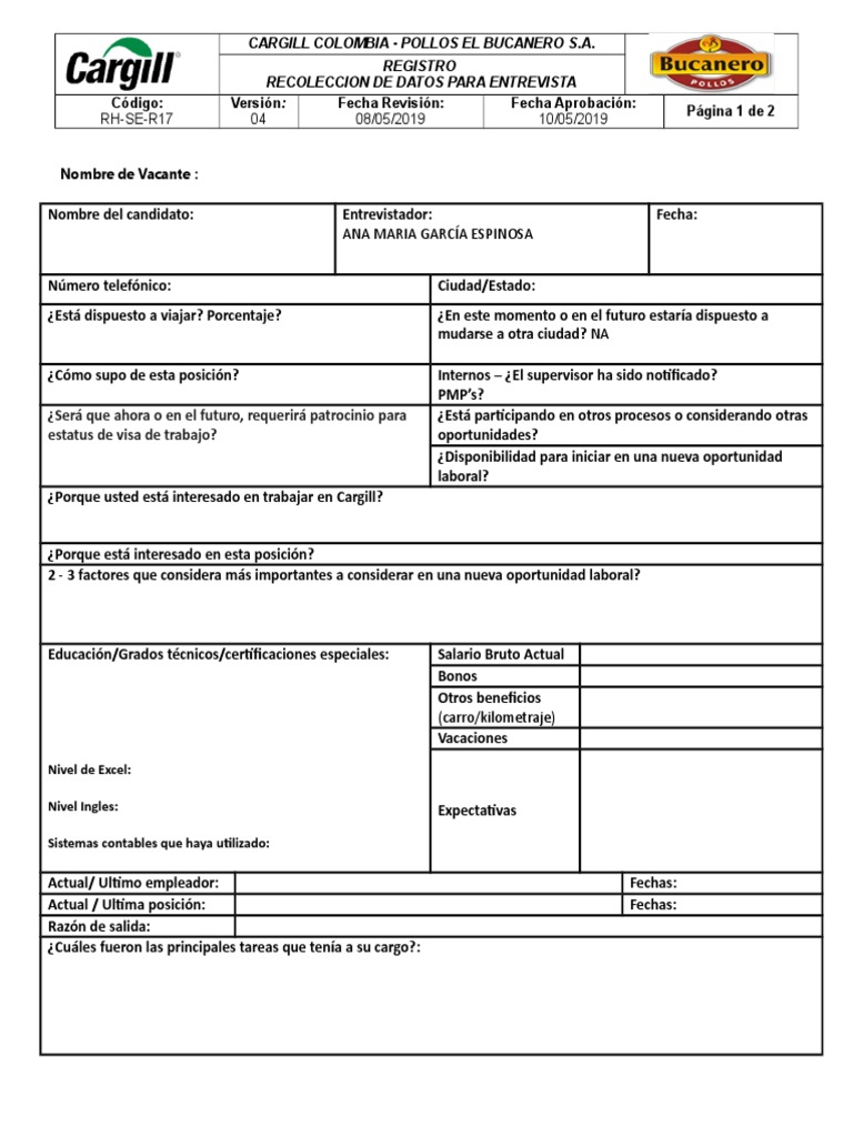 Formato Recoleccion Datos de Entrevista | PDF | Labor | Business