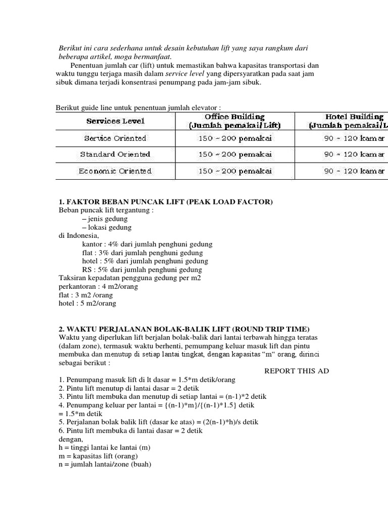 Panduan Desain Kebutuhan Lift | PDF | Teknologi & Rekayasa