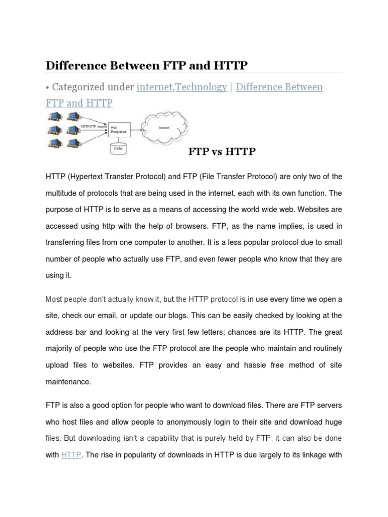 Difference Between FTP and HTTP | PDF | File Transfer Protocol ...