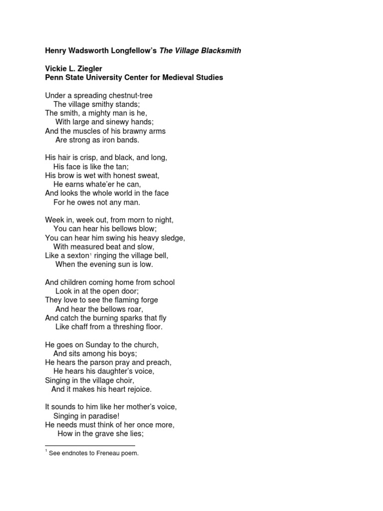 Blacksmith Poem | PDF | Henry Wadsworth Longfellow | Blacksmith