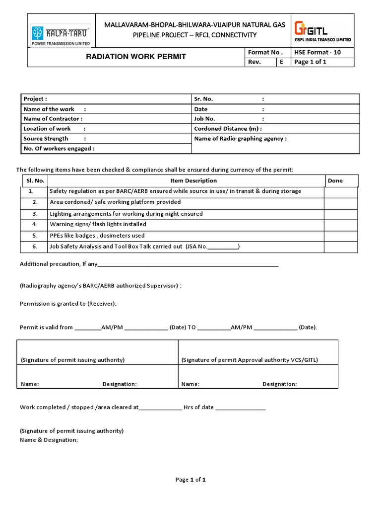 10 Radiation Work Permit | PDF