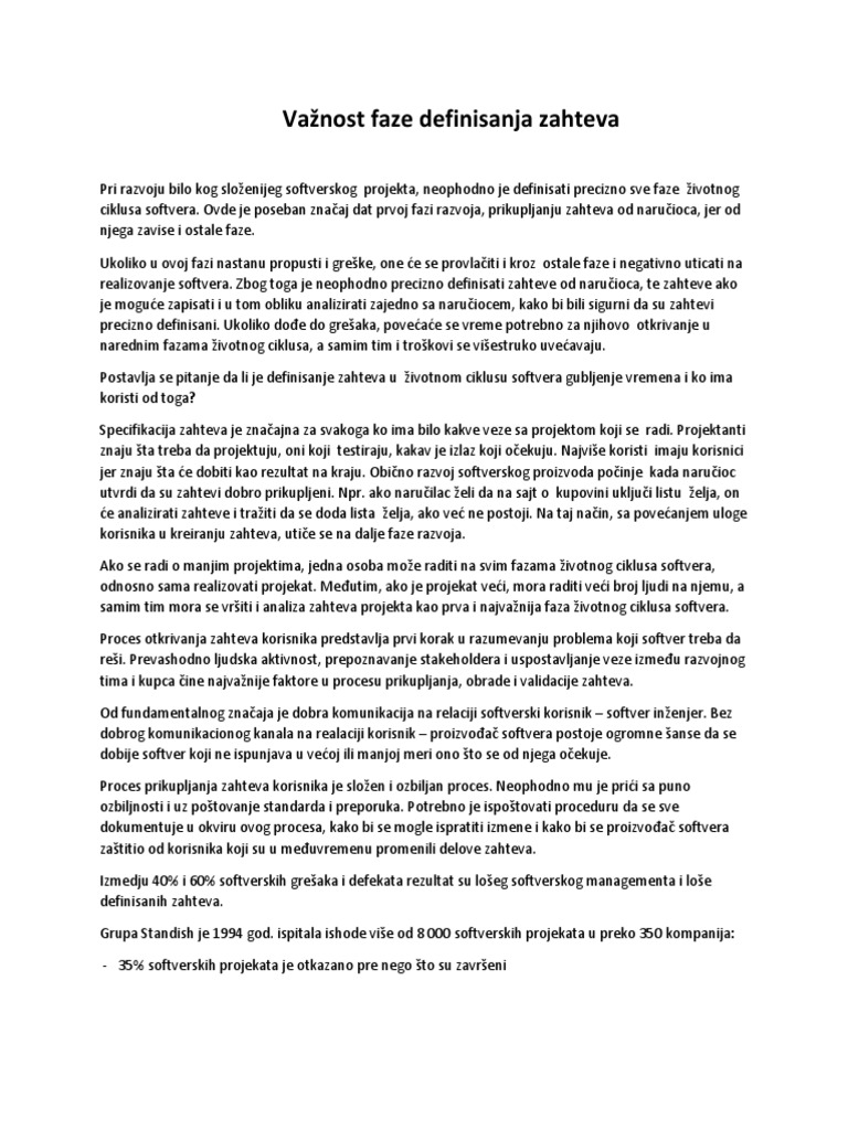 Vaznost Faze Definisanja Zahteva | PDF